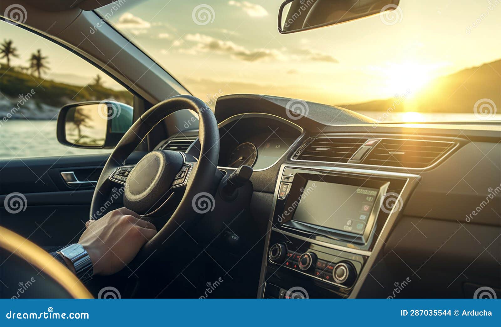 Afternoon Driving Car Hand on the Steer Stock Illustration ...