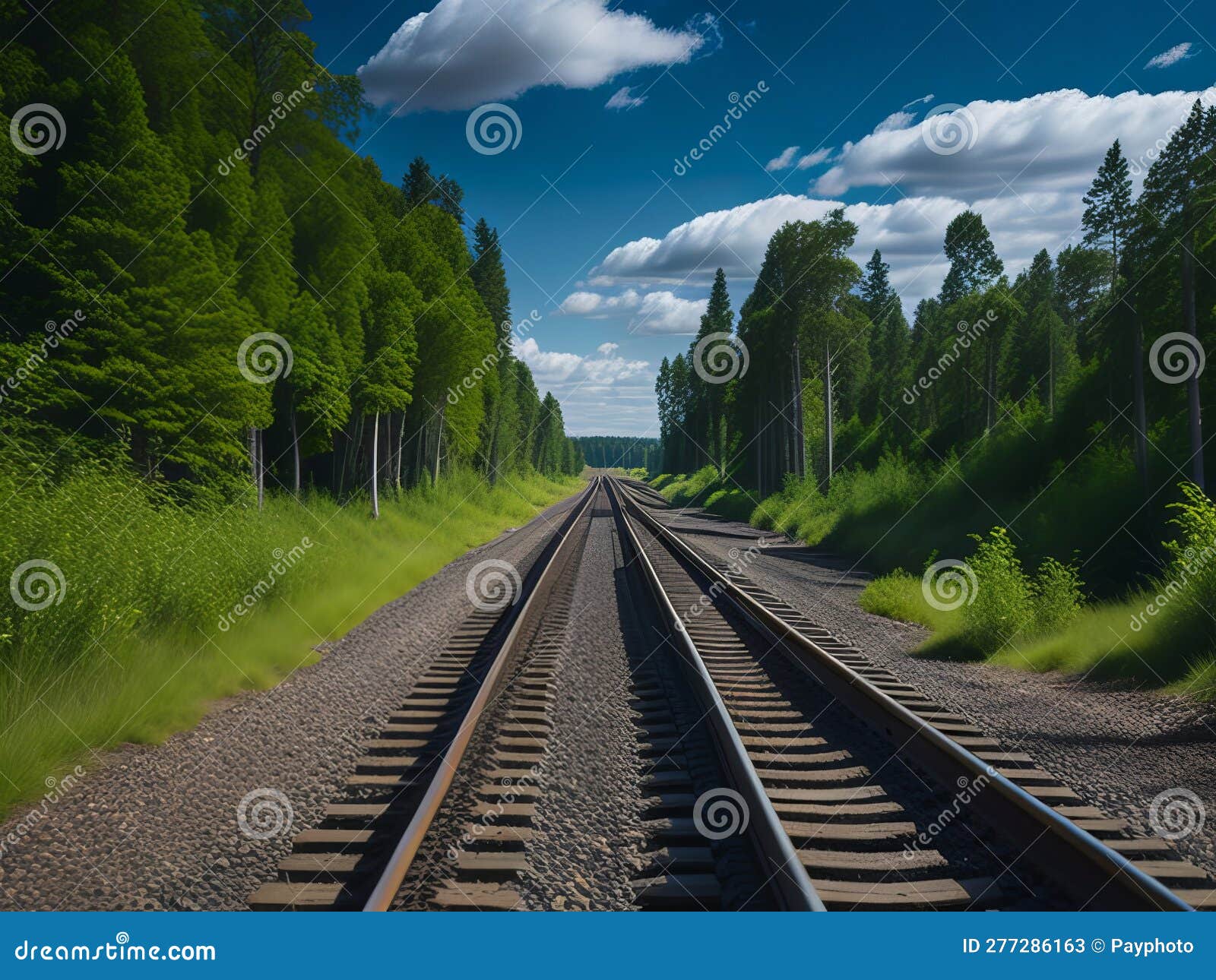 In the Afternoon of a Summer Day, Forest Trees Line a Railway. Stock ...