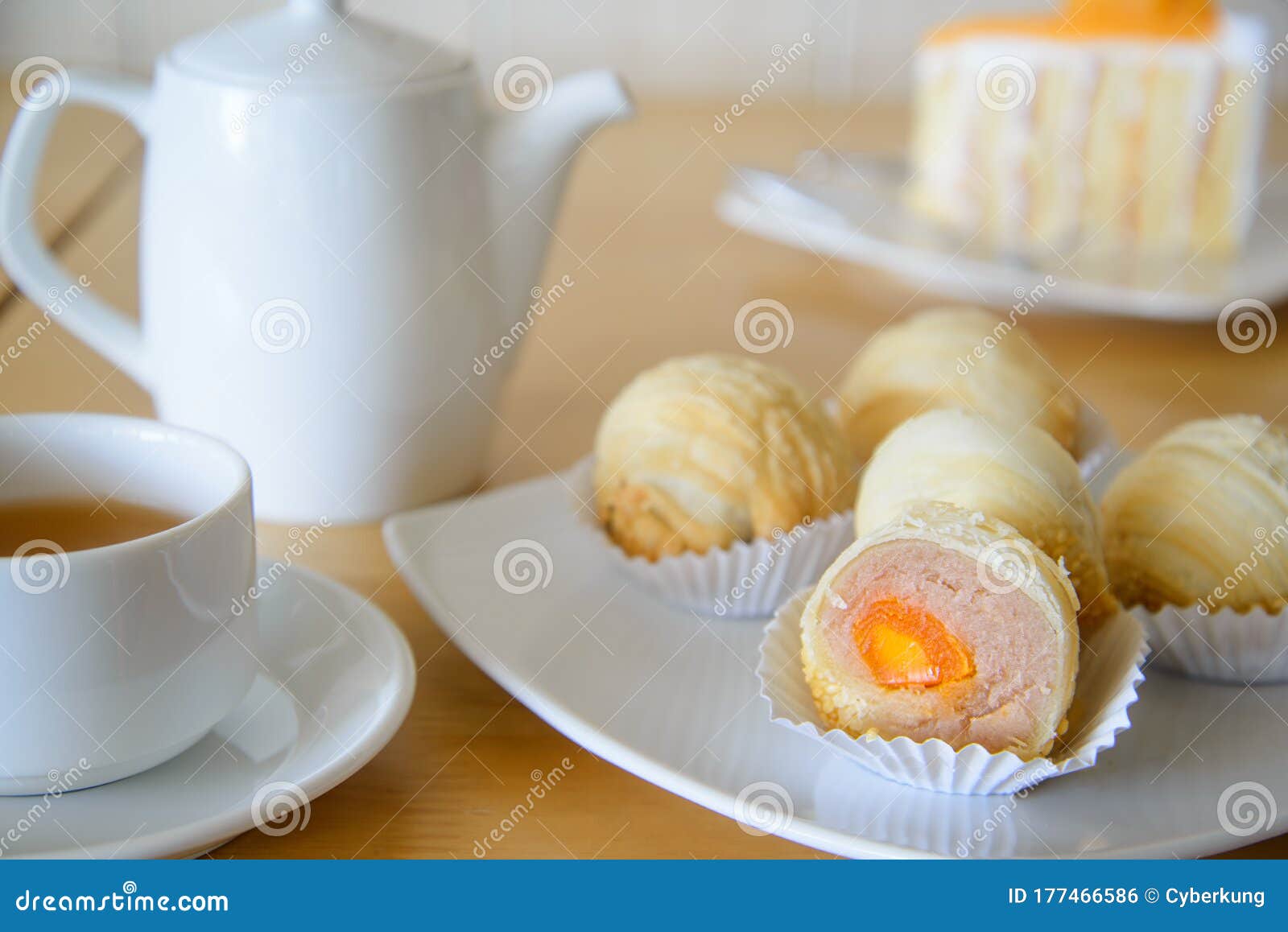 Afternoon Tea with Chinese Cake Stock Photo - Image of bakery, cream ...
