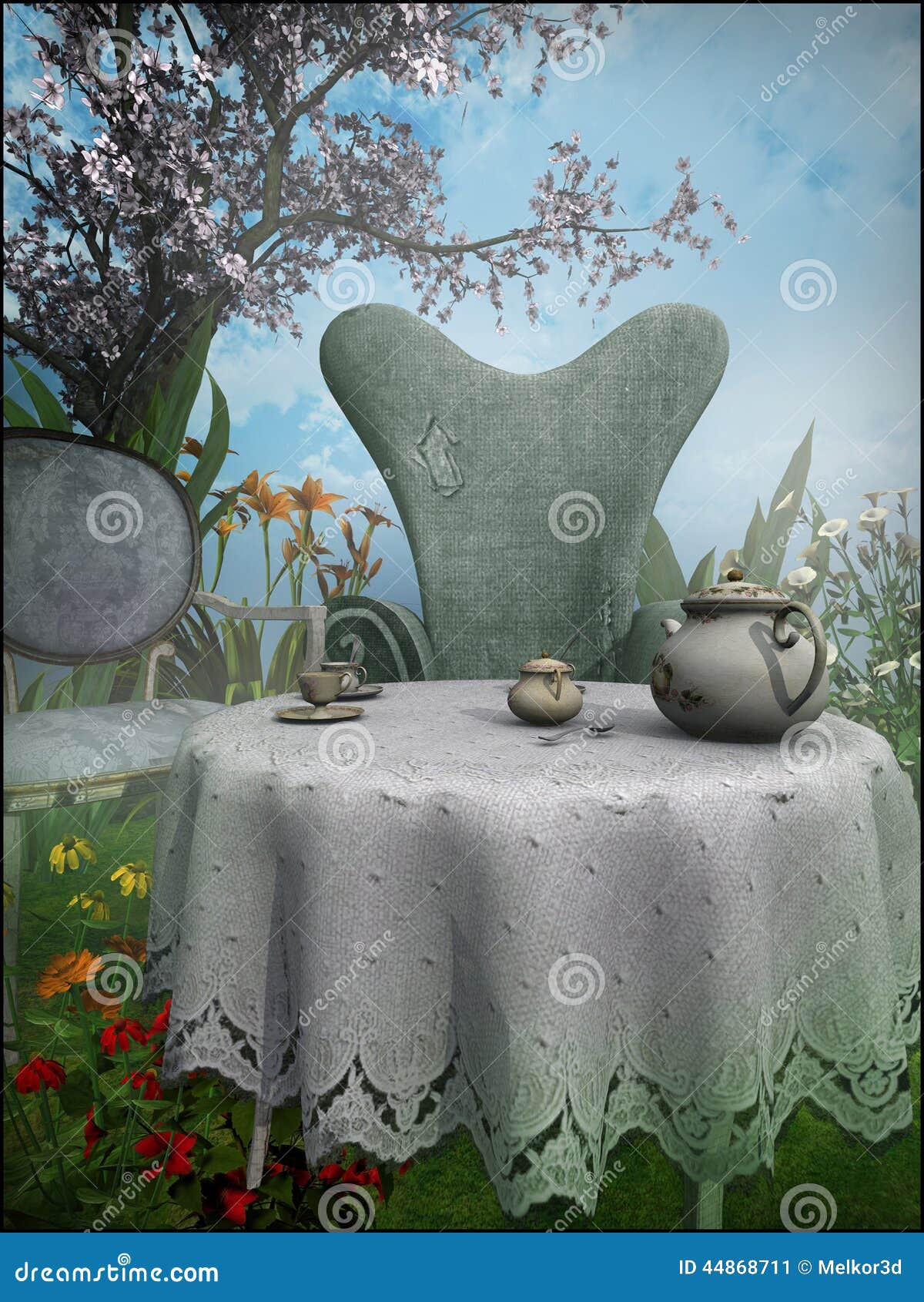Afternoon Tea in the Garden Stock Illustration - Illustration of nature ...