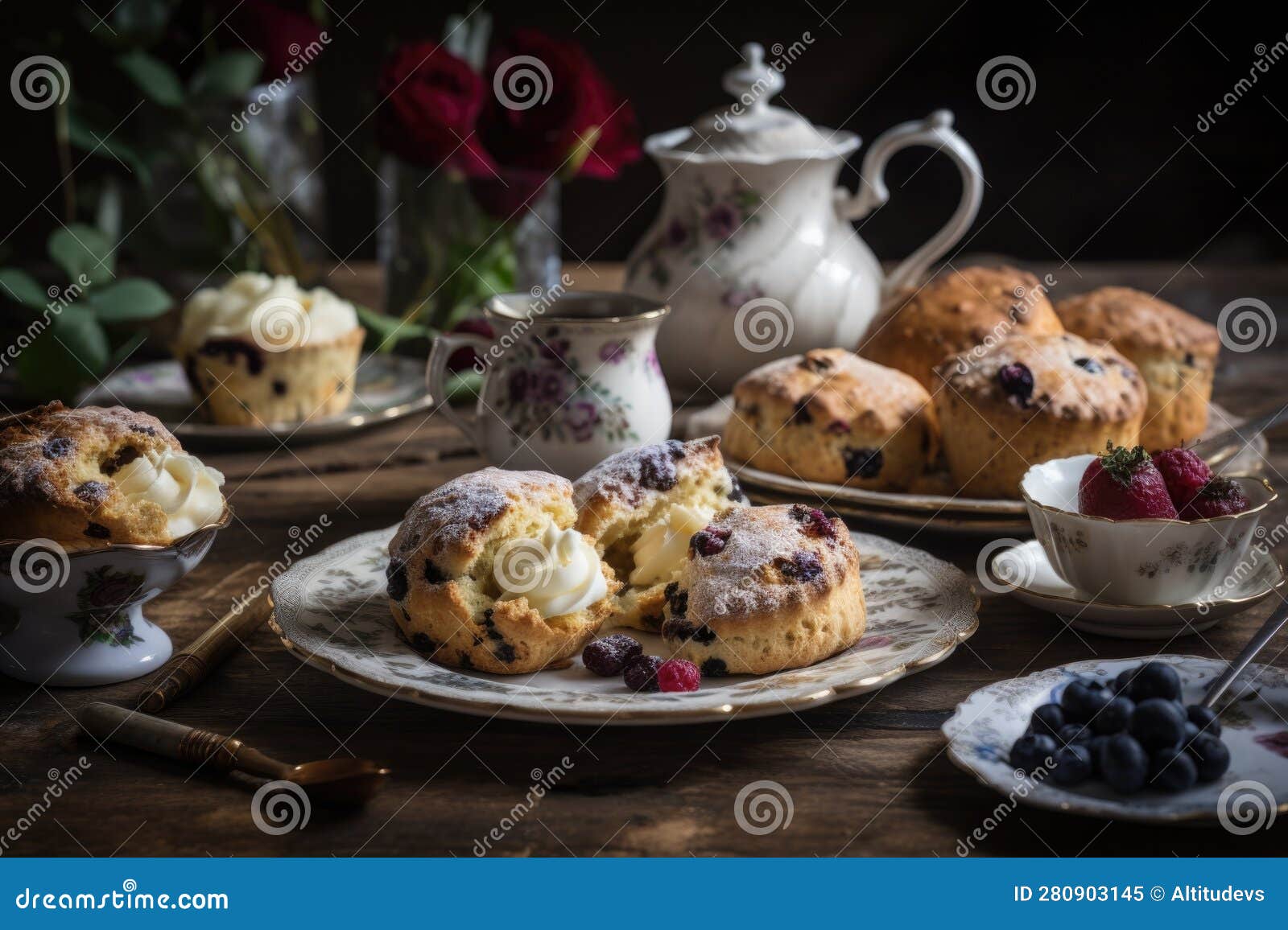 An Afternoon Tea Party, with Scones and Muffins Served on Delicate ...