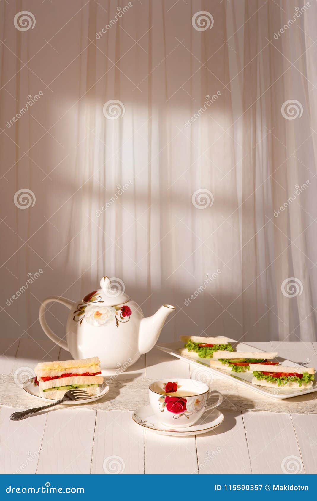 Afternoon Tea Table. Tea Set With Sandwiches Royalty-Free Stock Photo ...