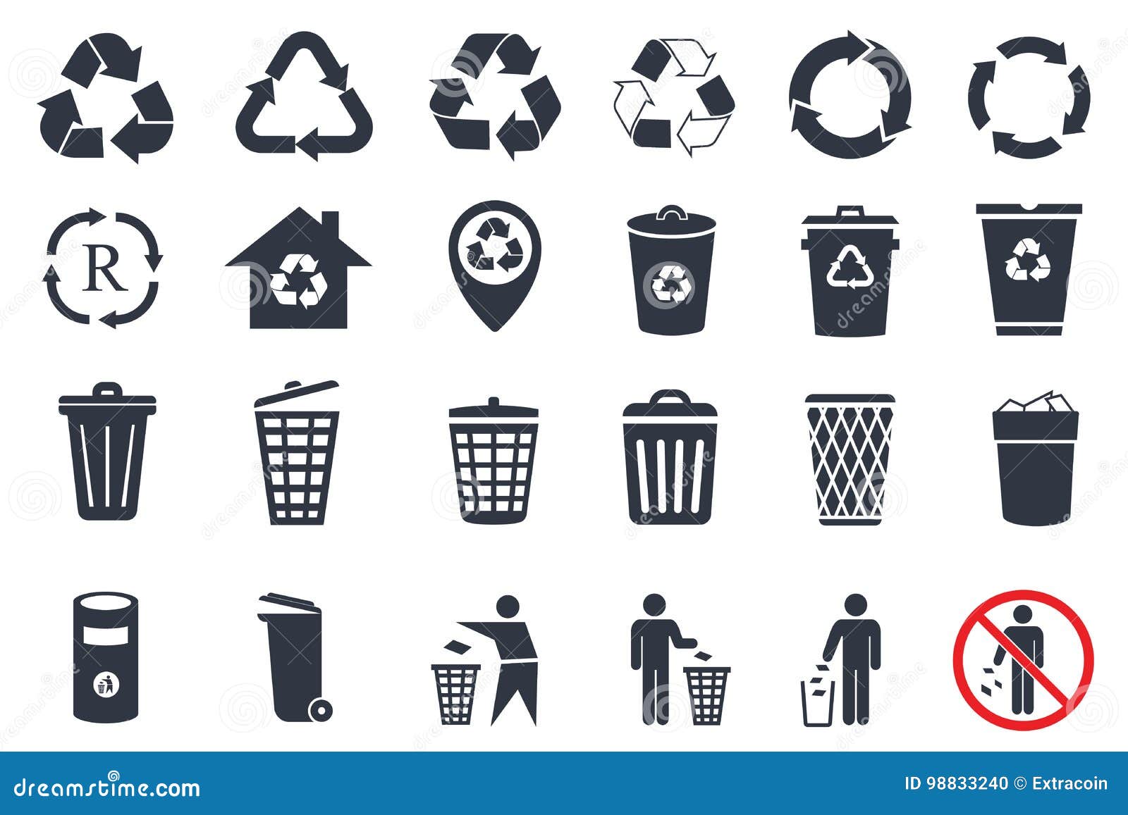 Afvalpictogrammen En Kringlooptekens Vector Illustratie - Illustration ...