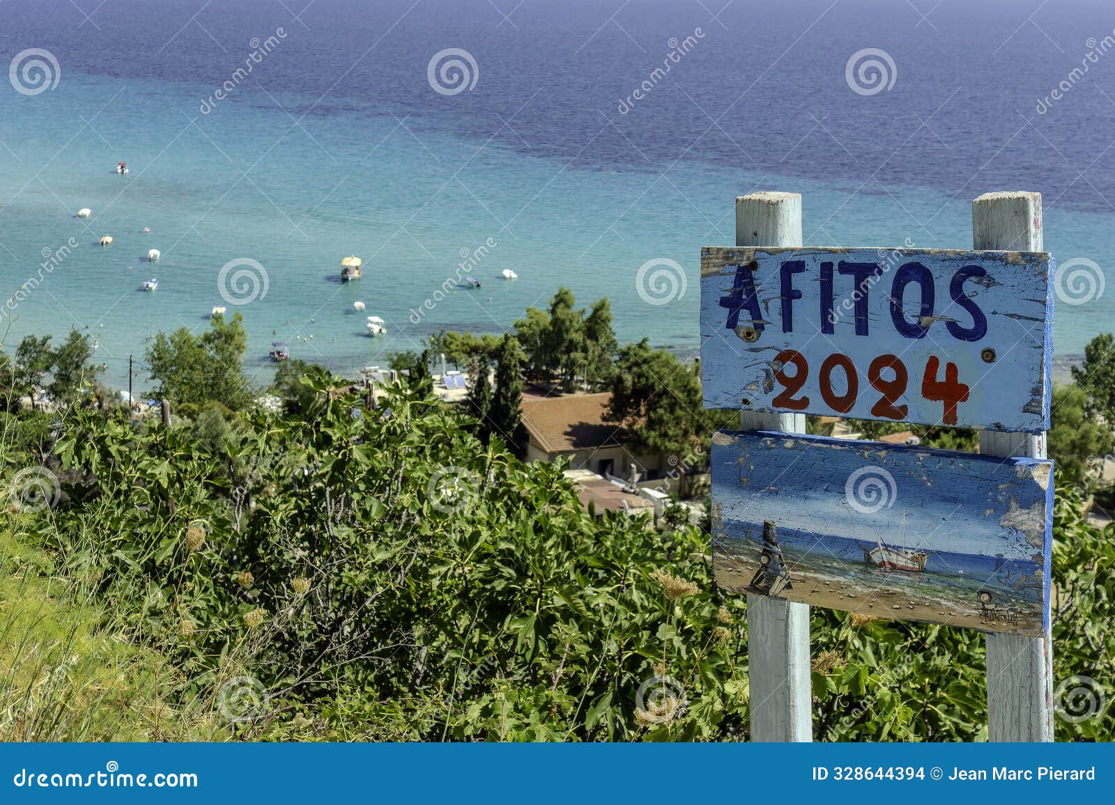 Greece, Afytos, Elevated View of Afitos Beach. Editorial Stock Image ...