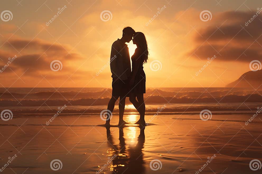 Against The Backdrop Of A Breathtaking Sunset A Deeply In Love Couple