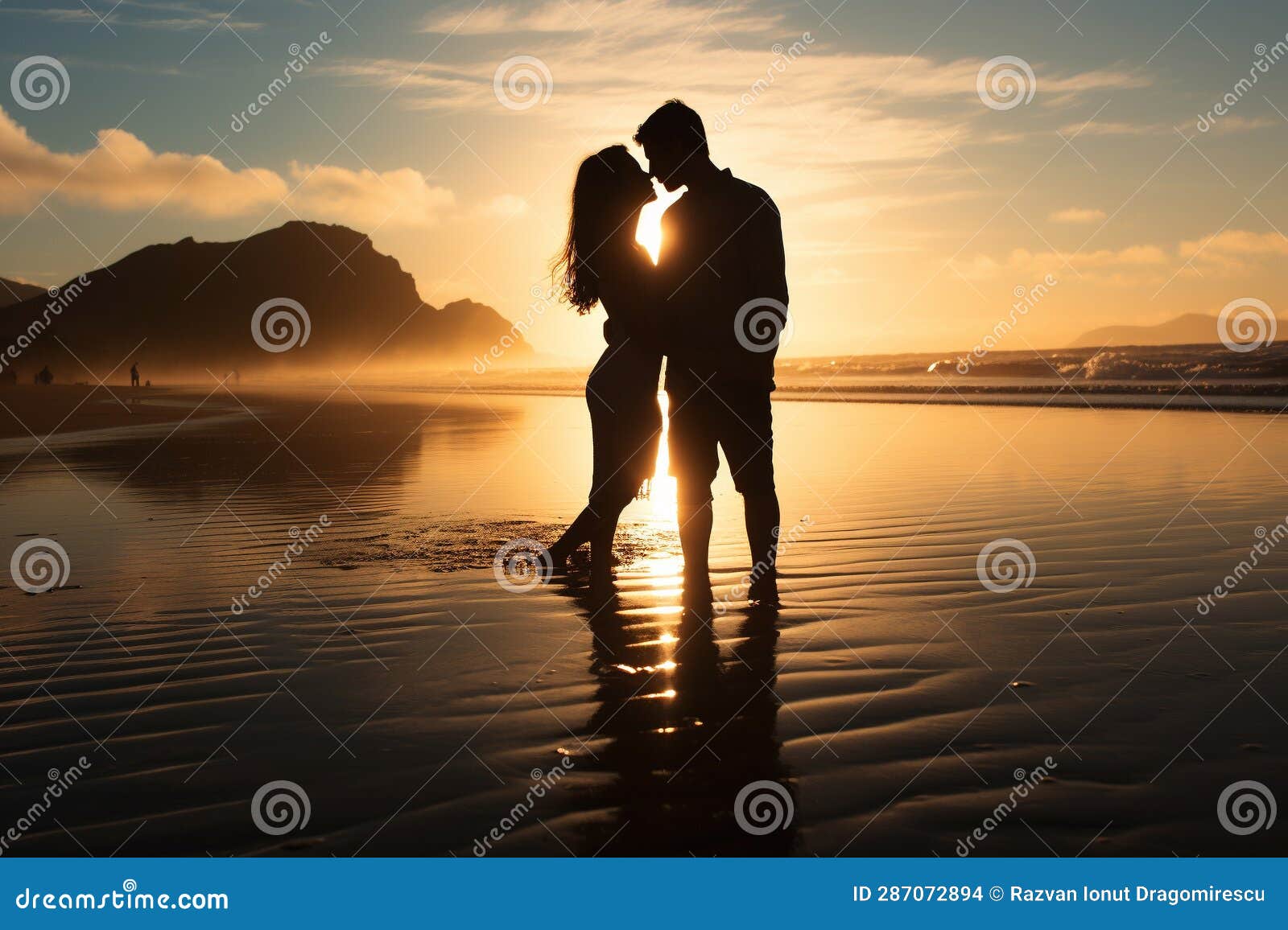 Against The Backdrop Of A Breathtaking Sunset A Deeply In Love Couple