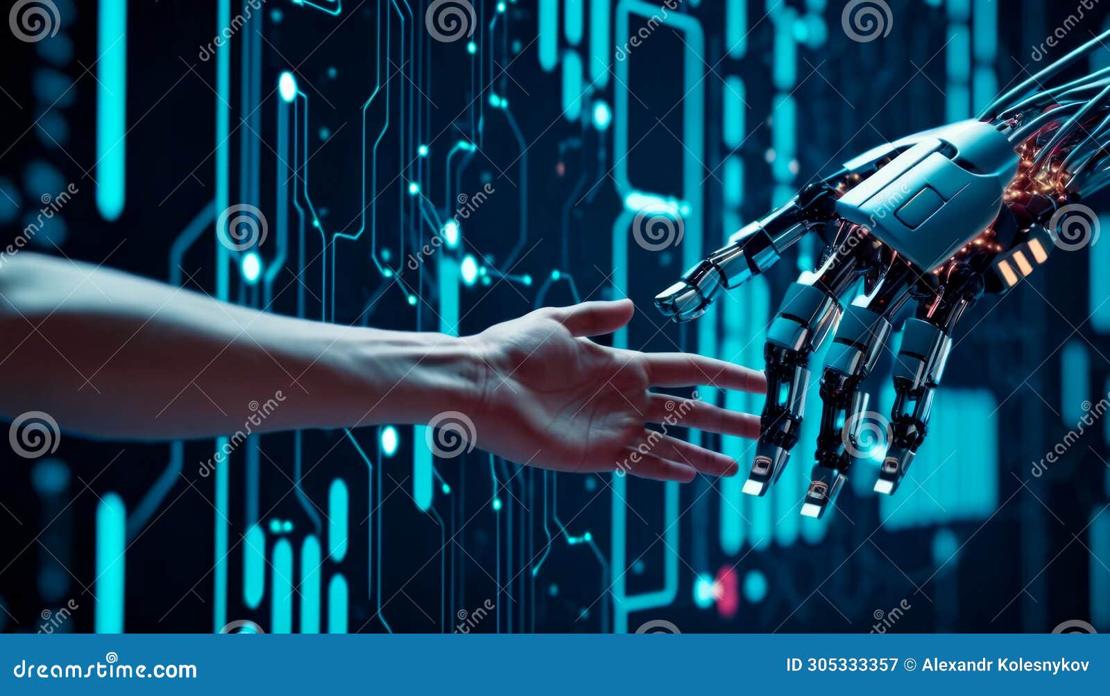 Human-AI Interaction: Bridging Worlds. Generative AI Stock Illustration ...