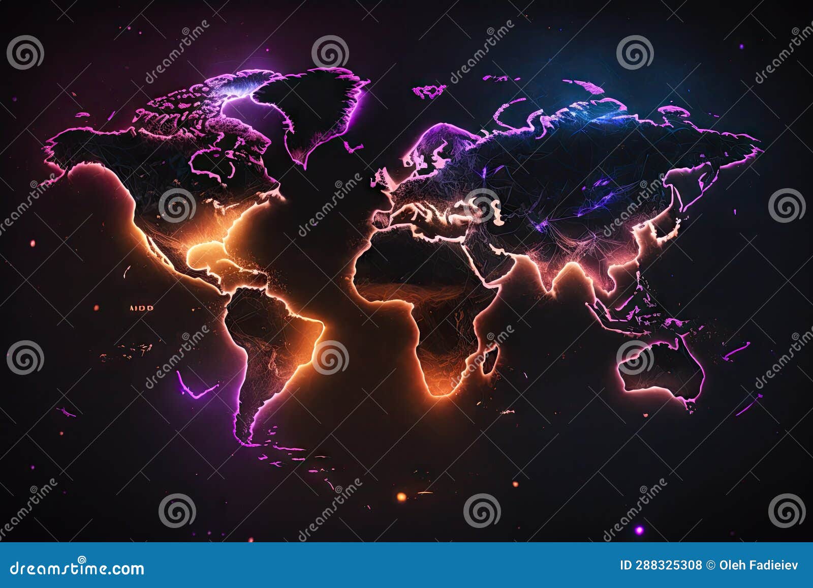 Glowing Map of the World on Dark Background Stock Illustration ...