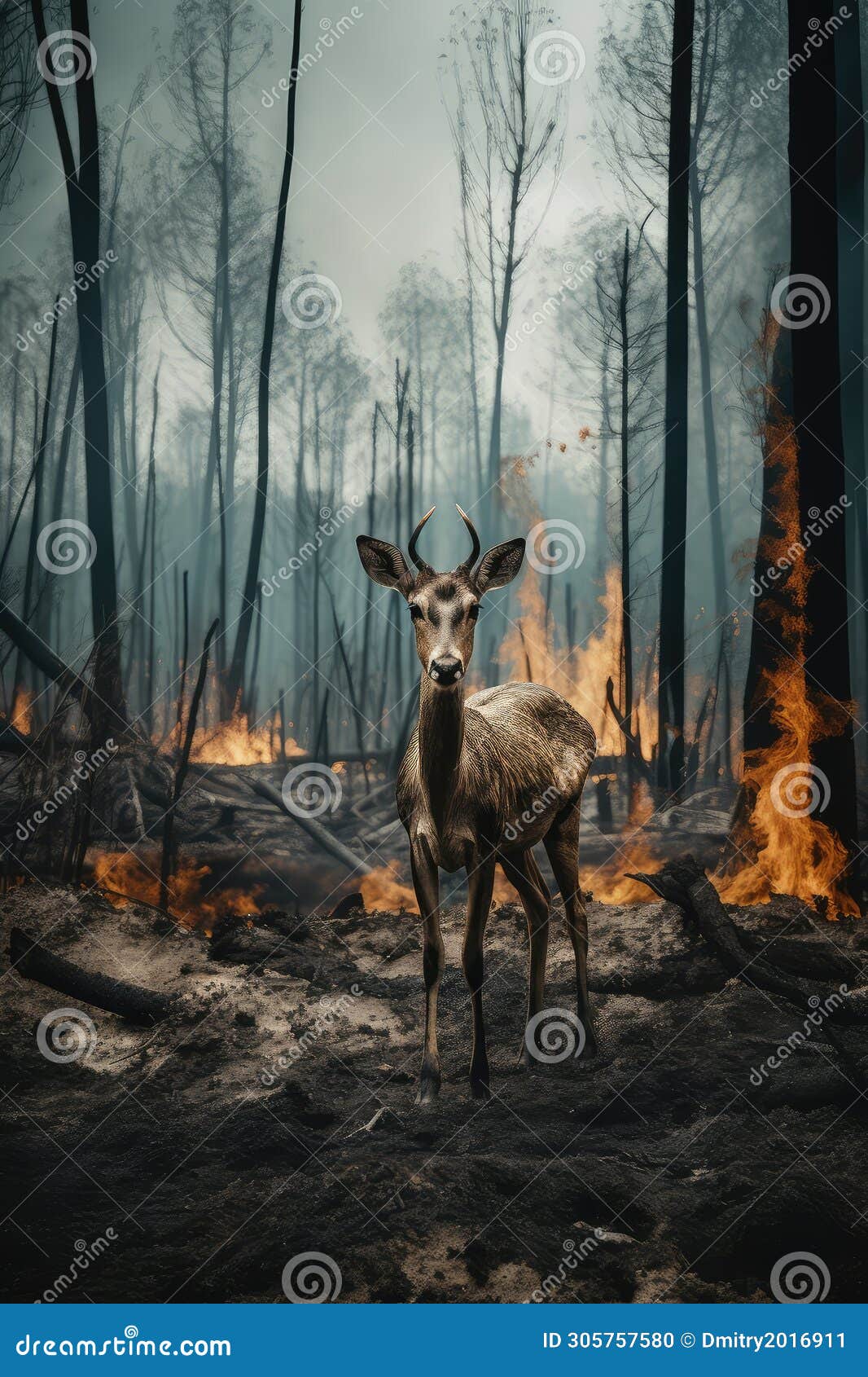 Against the Backdrop of a Forest Engulfed in Flames, a Deer S Survival ...