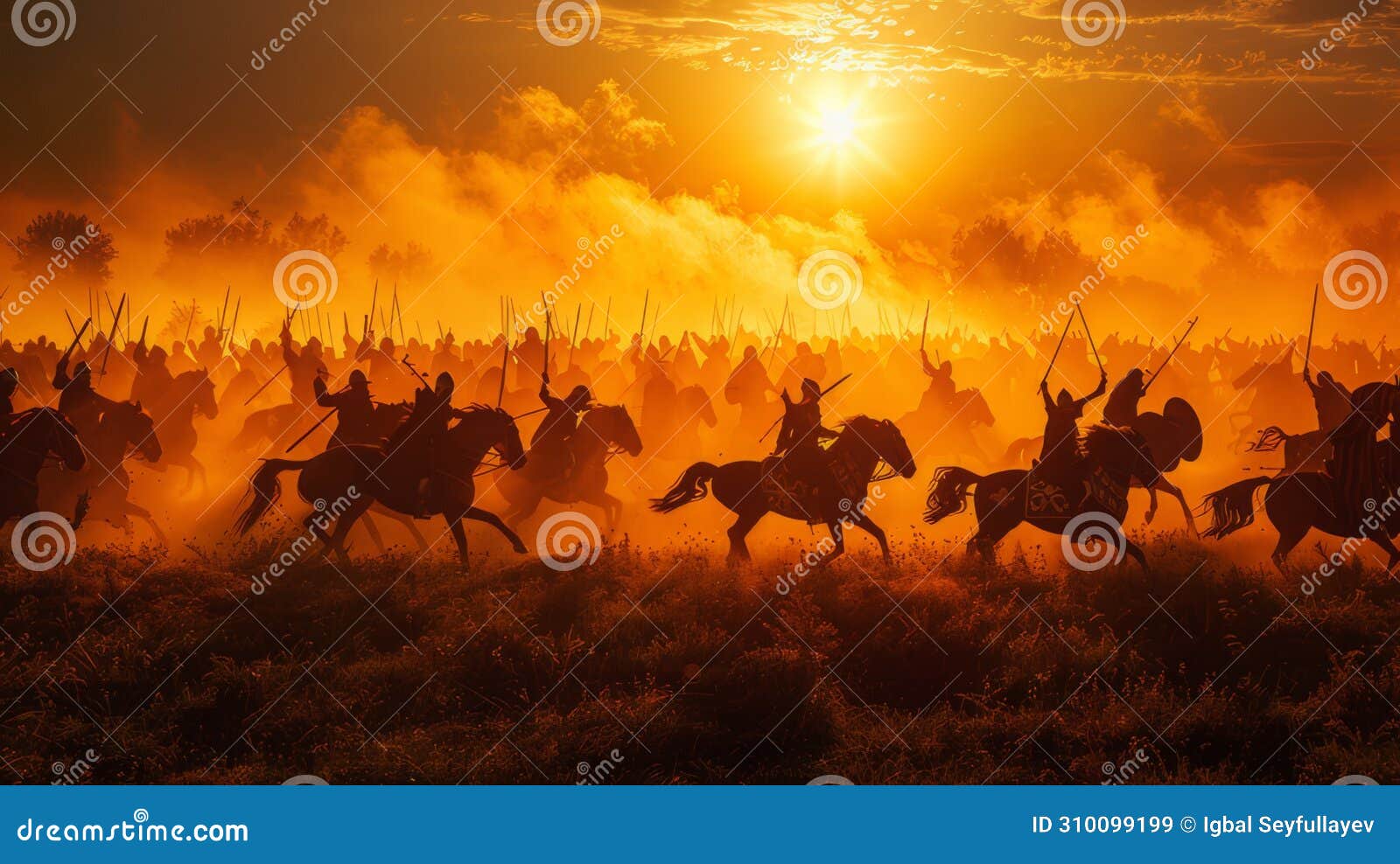 Sea Battle At Sunset Illustration Royalty-Free Stock Photo ...