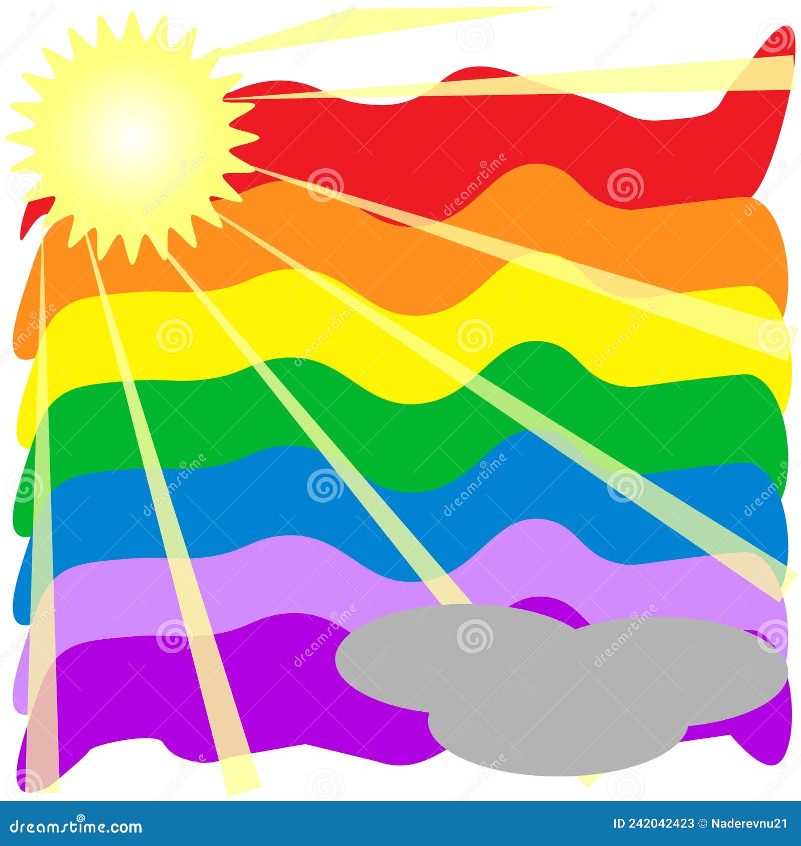 Against the Background of a Wavy Rainbow, a Bright Sun with Transparent ...