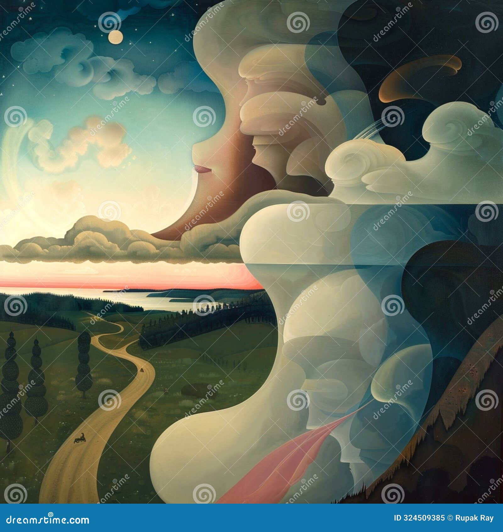 Against Confused Clouds with an Abstract Landscape Stock Illustration ...