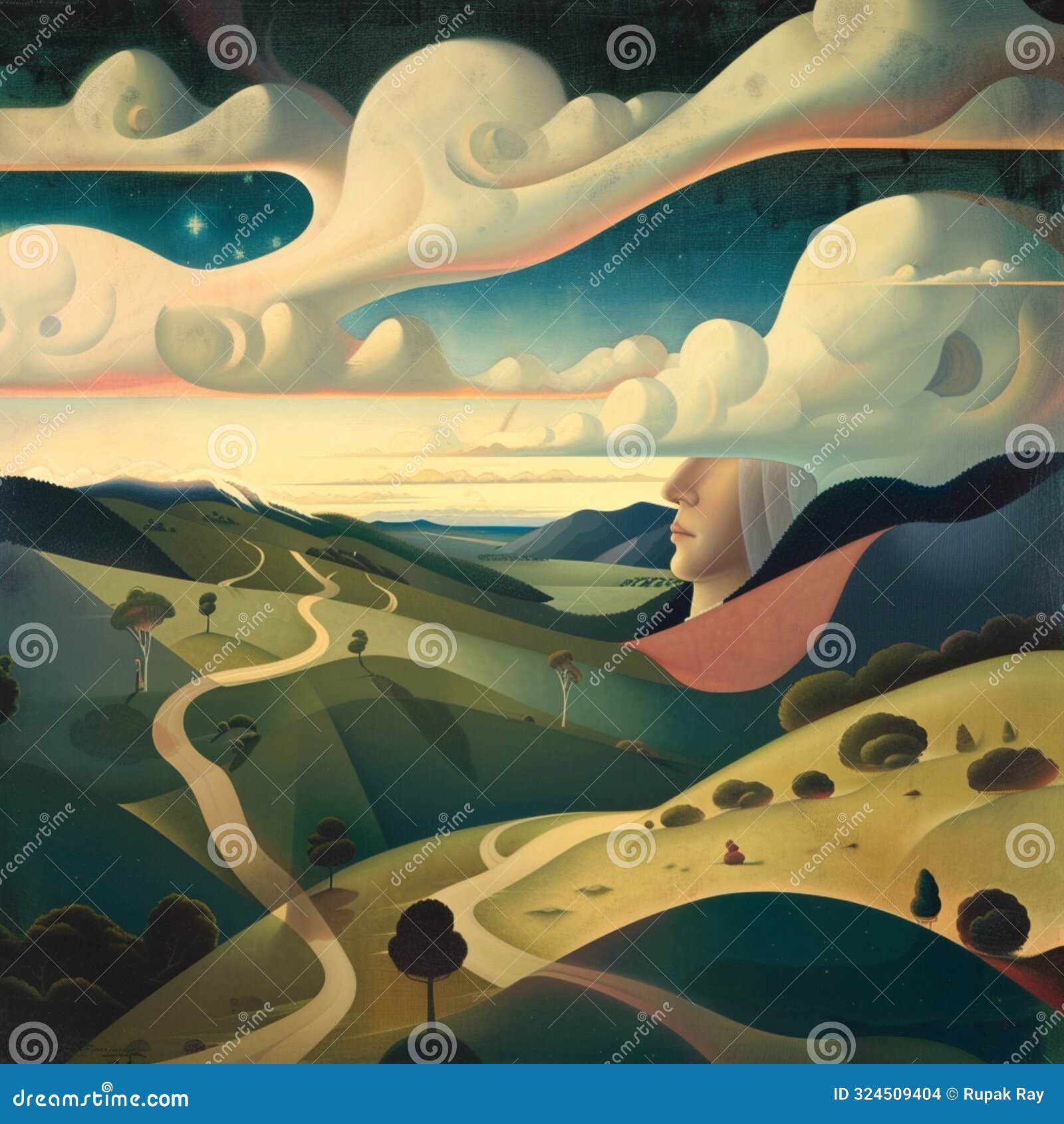 Against Confused Clouds with an Abstract Landscape Stock Illustration ...