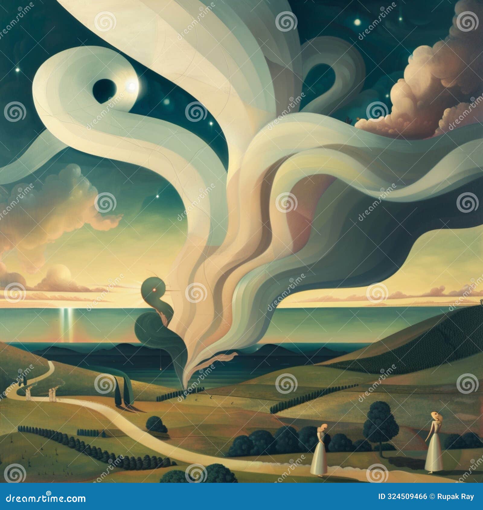 Against Confused Clouds with an Abstract Landscape Stock Illustration ...