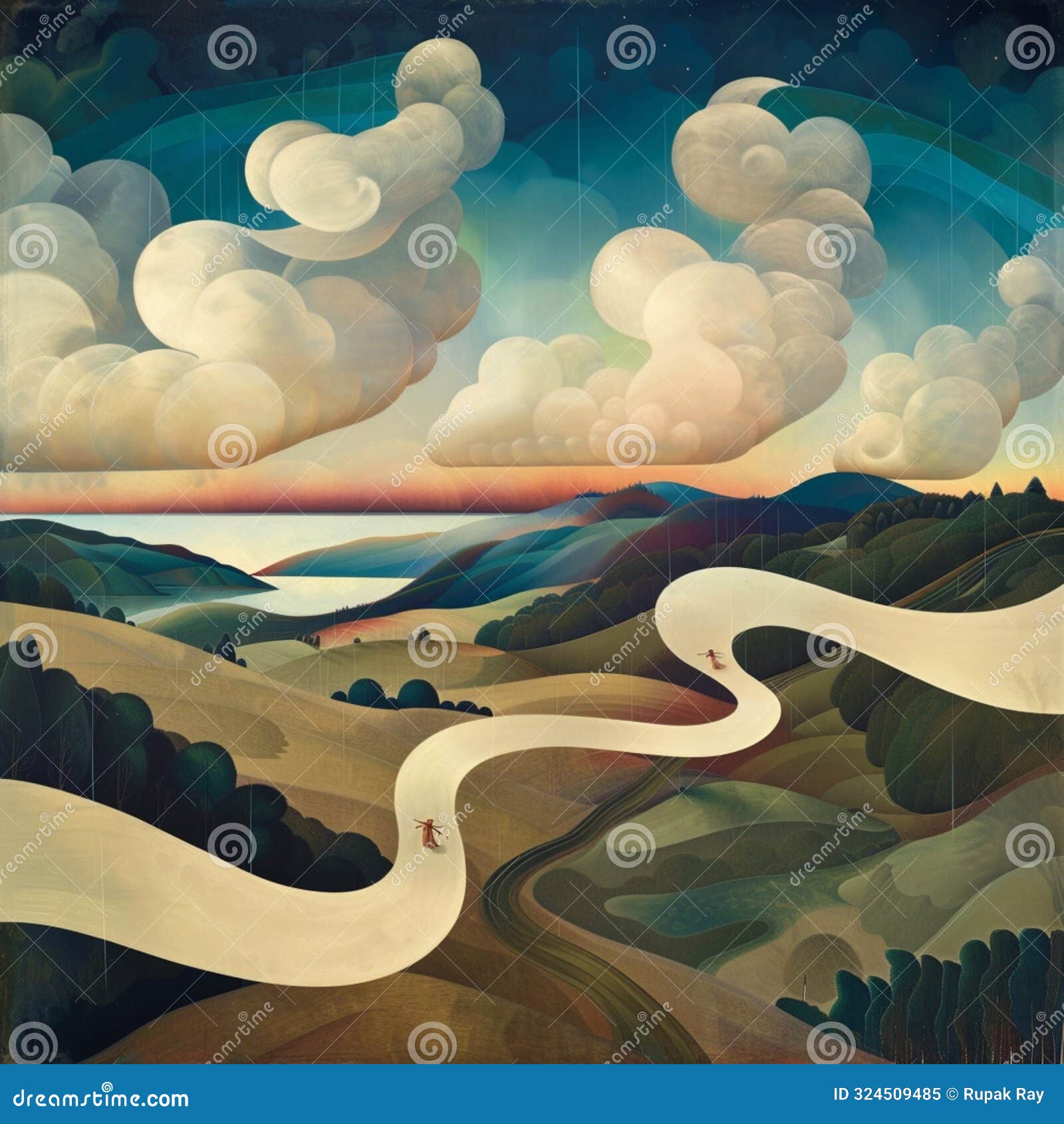 Against Confused Clouds with an Abstract Landscape Stock Illustration ...