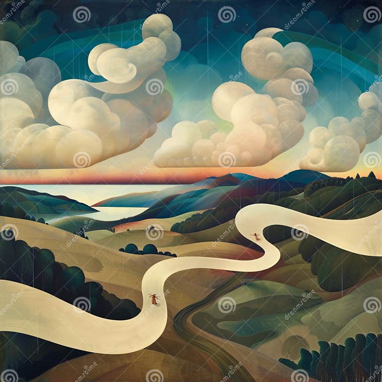 Against Confused Clouds with an Abstract Landscape Stock Illustration ...