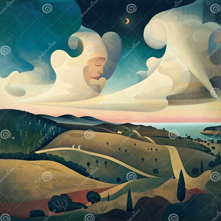 Against Confused Clouds with an Abstract Landscape Stock Illustration ...