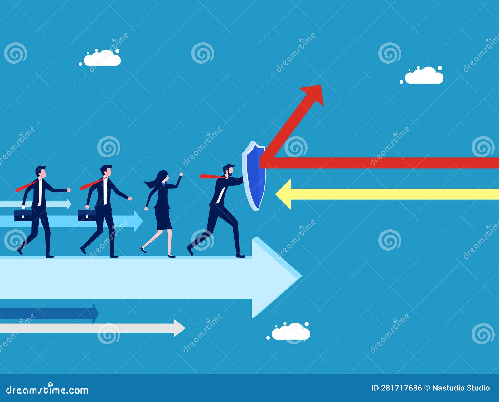 Against the Trend or Different. Business Team Holding Shield on Arrow ...