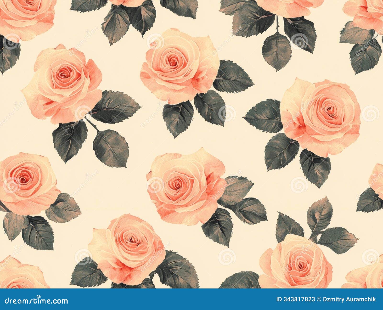 Against a White Background, a Floral Pattern of Roses and Vines is ...