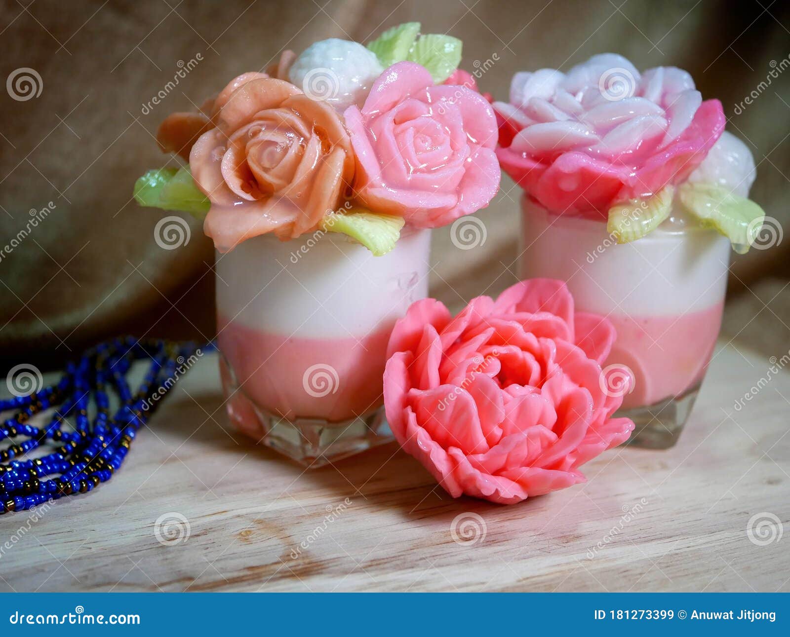 Agar Jelly Flower Shape on Wooden Plate Stock Image - Image of gelatin ...