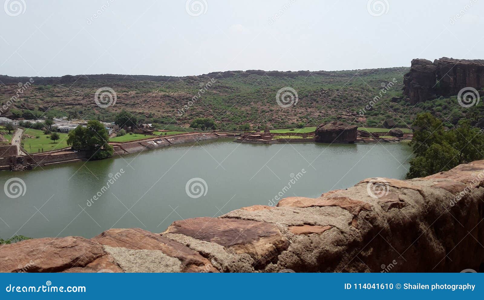 Agasthya Lake Seen From Cave Temples, Badami, Karnataka, India Stock ...