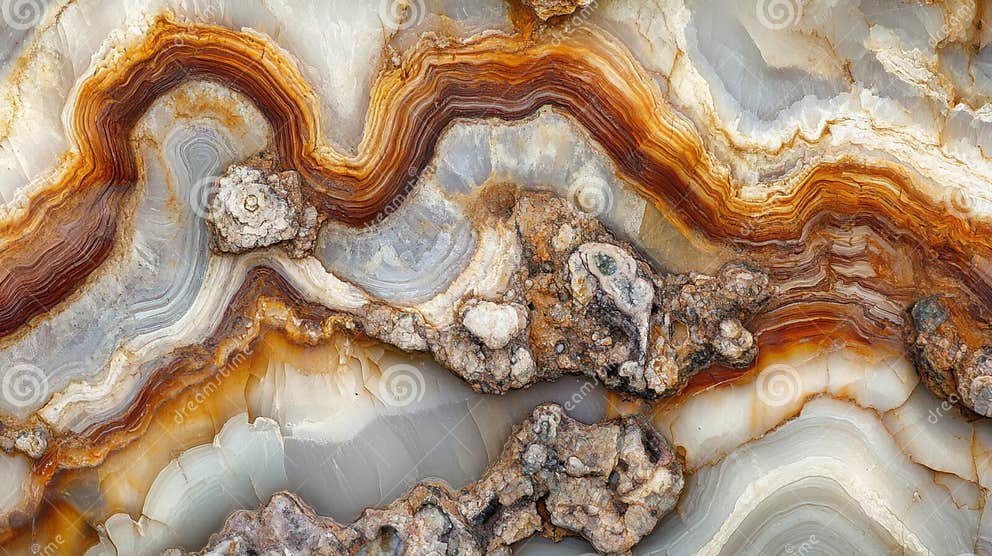 Agate Geode with Curved Bands of White, Brown, and Rust-Orange Stock ...