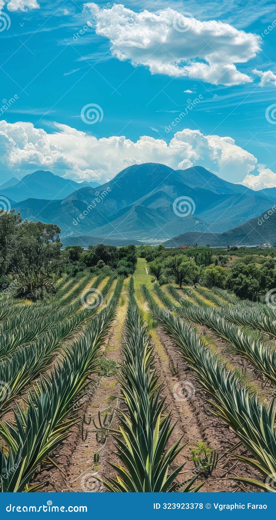 Agave Field with Mountains and Blue Sky Stock Photo - Image of ...