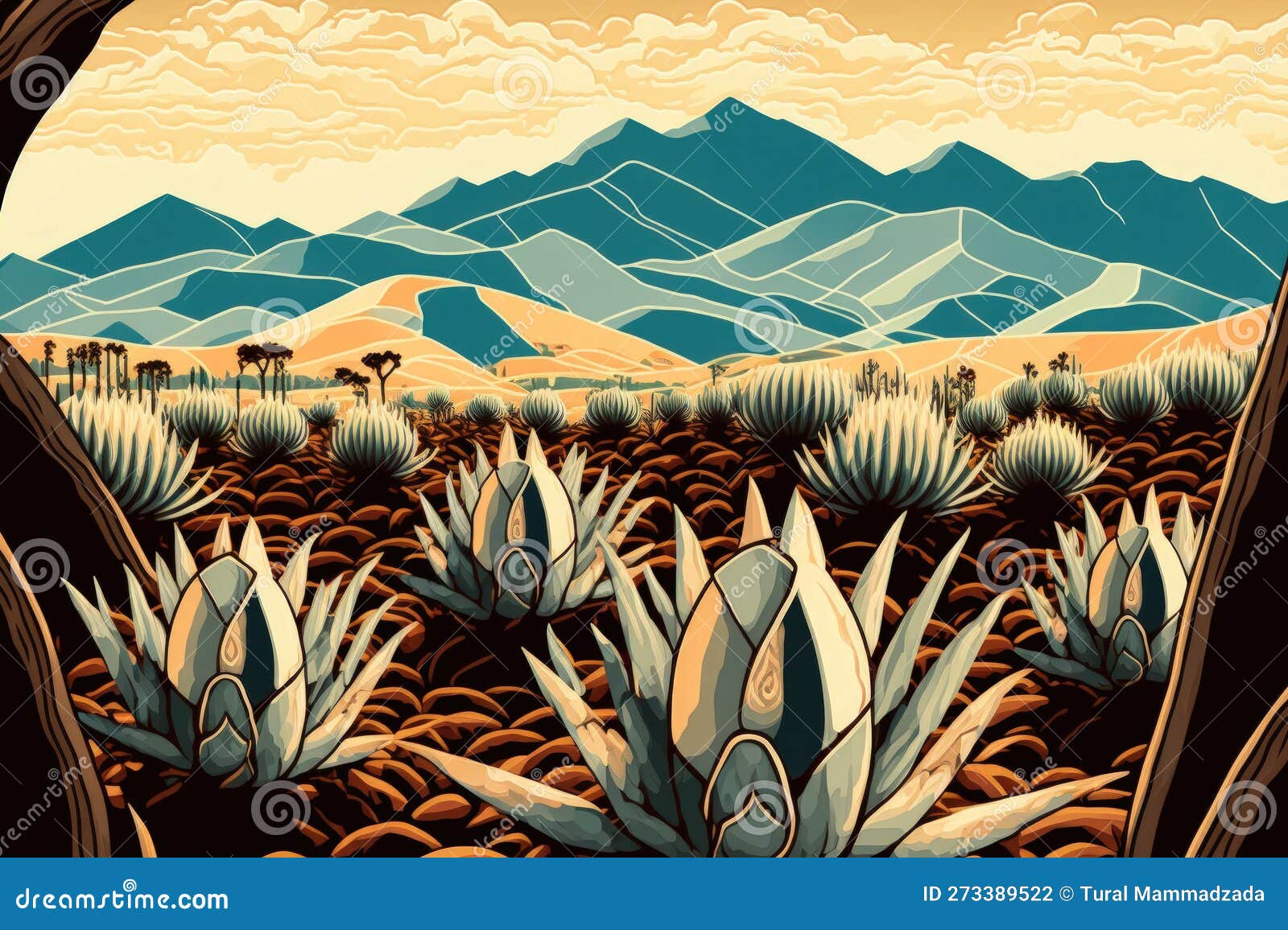 Agave Field Oaxaca Mezcal Mexico Stock Illustration - Illustration of ...