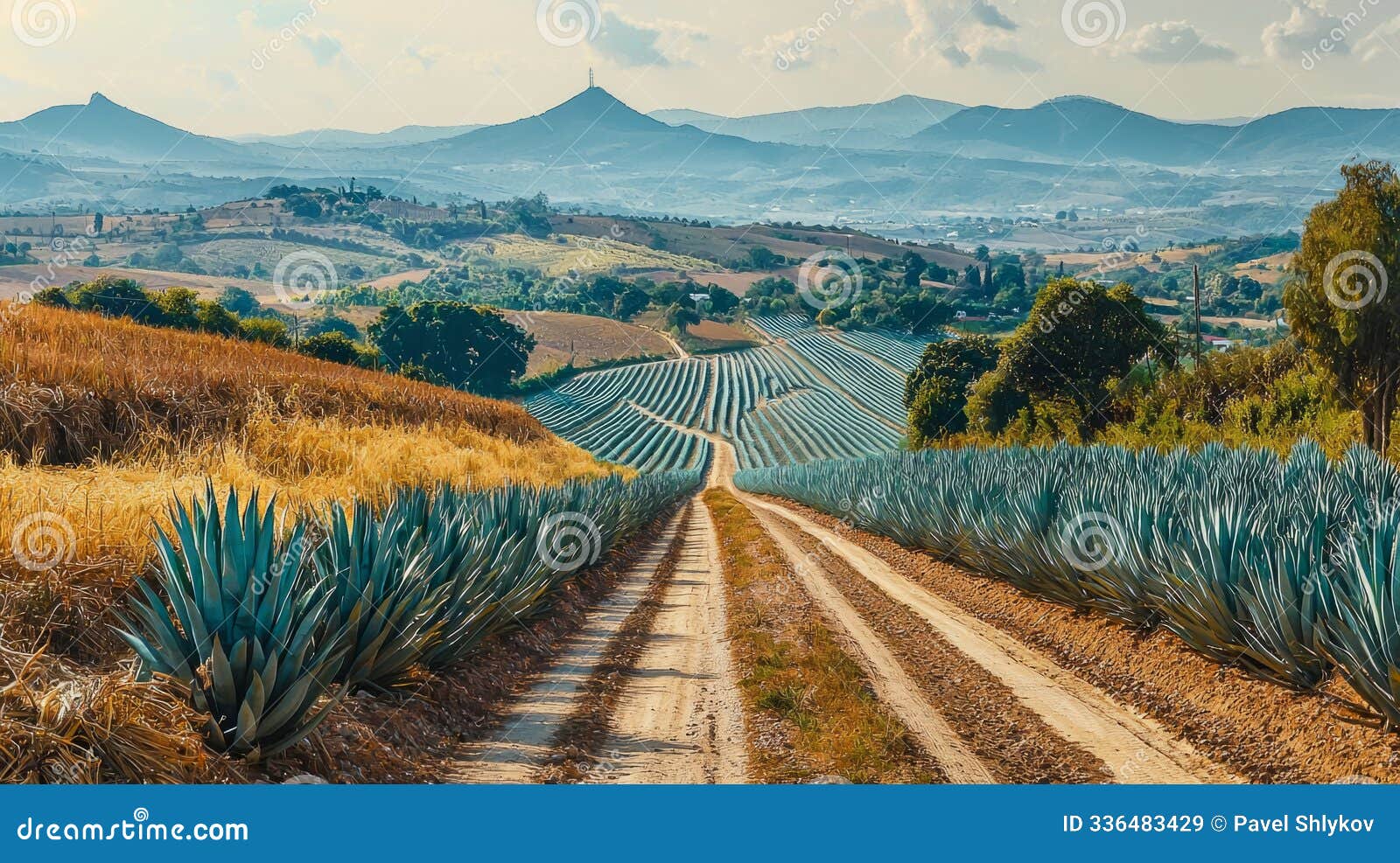 Agave Fields View. Vanishing Point Perspective. Colorful Landscape with ...