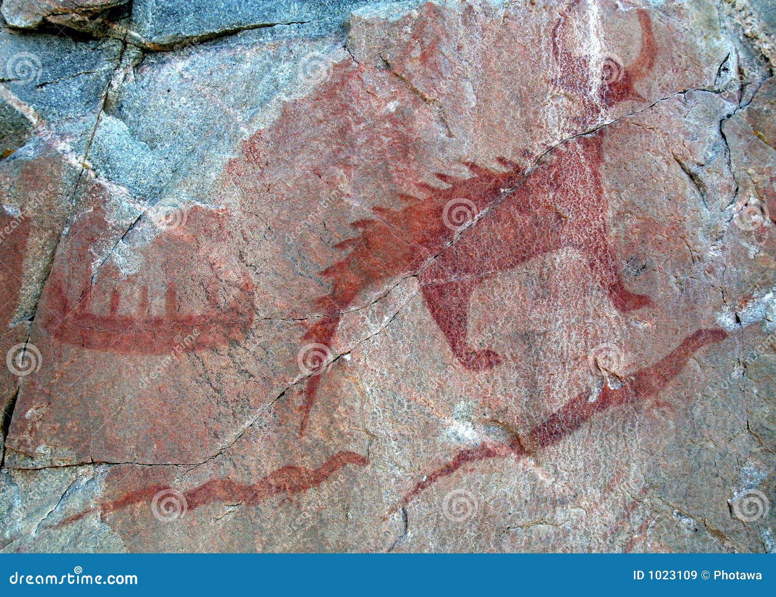 Agawa Pictographs - Canoe and Serpents Stock Image - Image of symbols ...