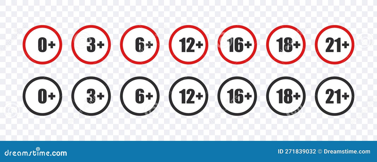 Age Limit Icons Set. Round Age Restriction Badges. Recommended Age ...