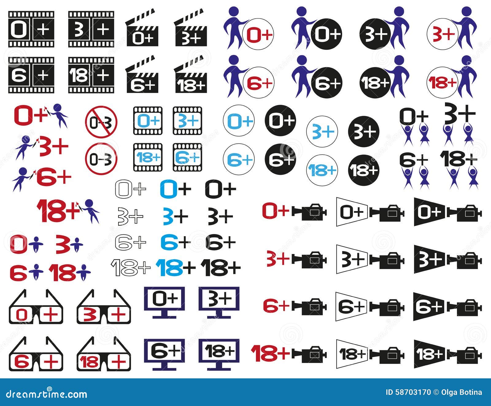 Age Limitation Icons Set. Growth Stages. Cartoon Vector | CartoonDealer ...