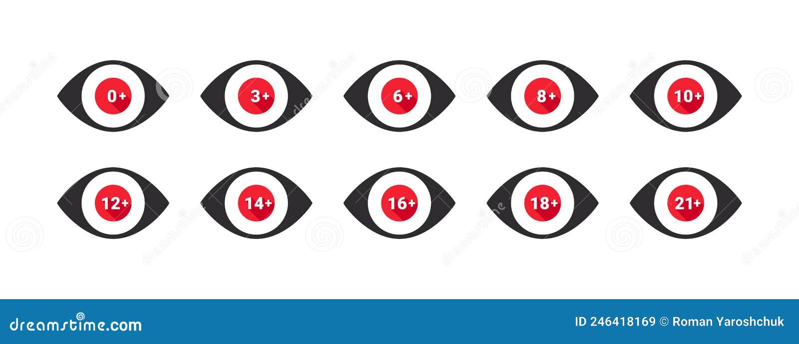 Age Restriction Icons Set. Mark Age Limit. Eye with Age Restriction ...
