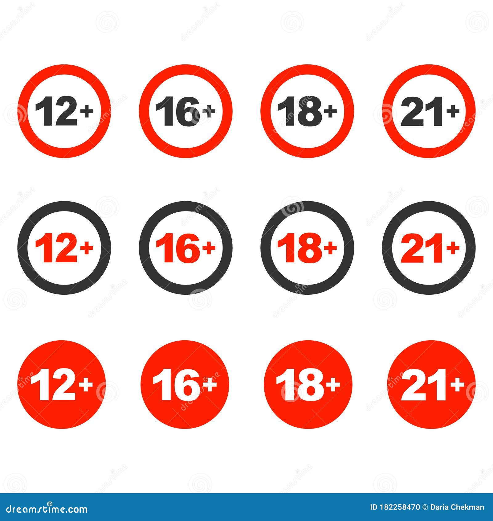 Age Restriction Signs Isolated On A White Background. Vector ...