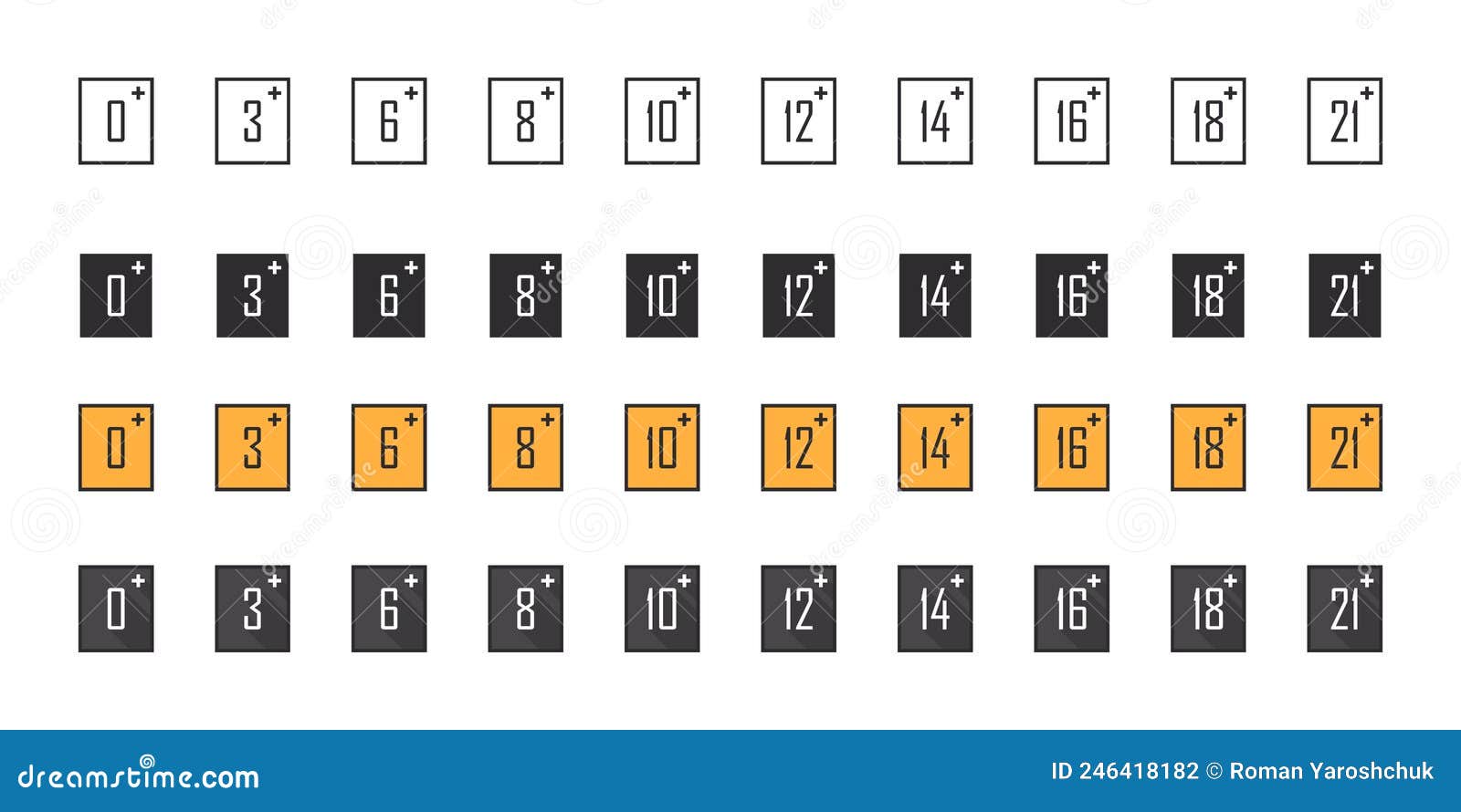 Age Restriction Signs Set. Different Age Warning Signs. Recommended Age ...