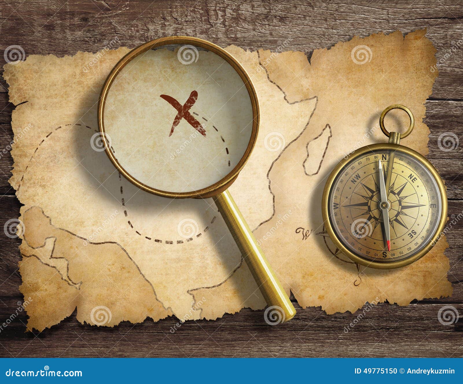 Antique Nautical World Map On Parchment. Compass, Ribbons And Wind Rose ...