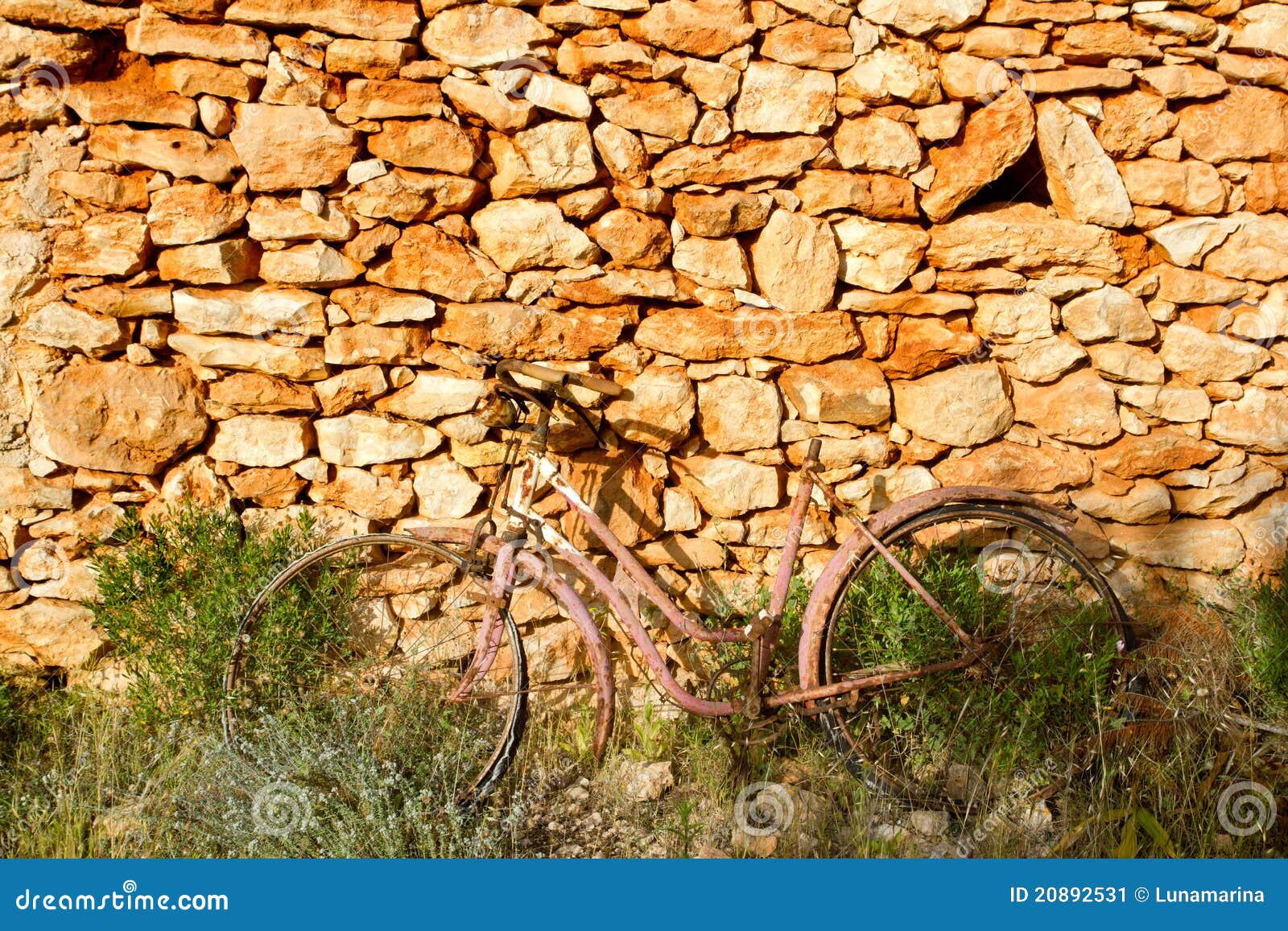 Aged Bicycle Rusty on Stone Wall Stock Image - Image of historical ...