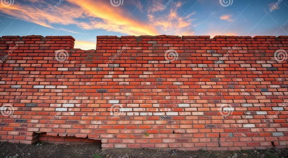 Aged Brick Wall Exhibiting Structural Issues Resulting from Foundation ...