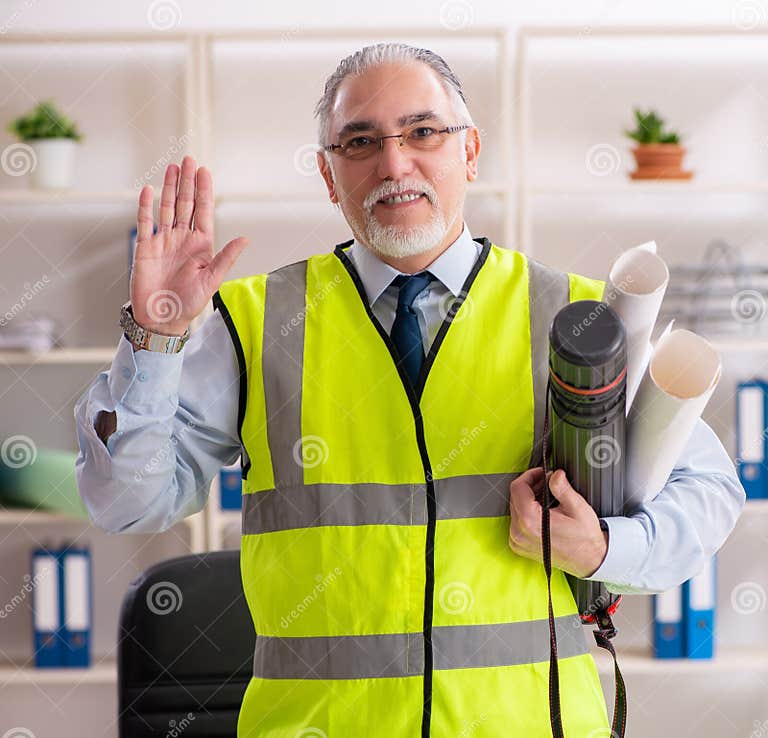 Aged Construction Engineer Working in the Office Stock Photo - Image of ...