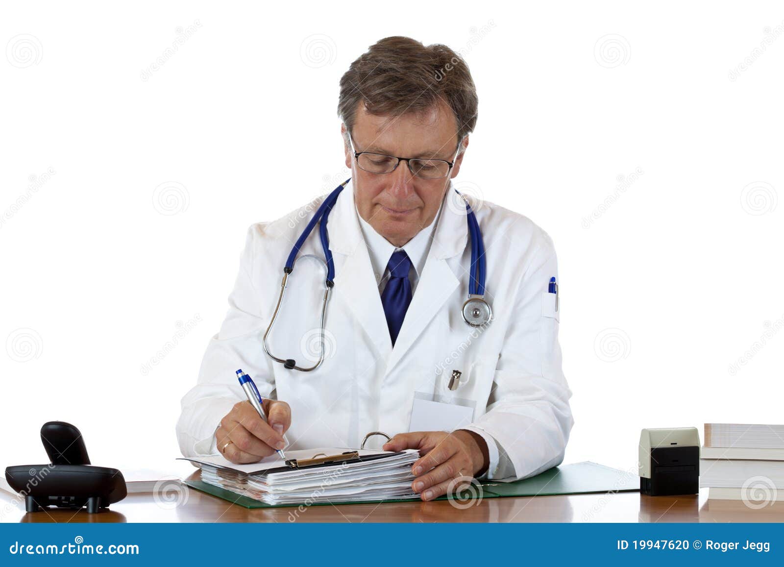 Aged Doctor Writes Down Medical Report Stock Photo - Image of health ...