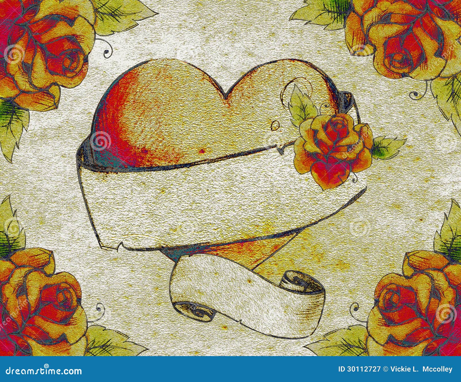 Grunge Roses and Heart Banner Stock Illustration - Illustration of ...