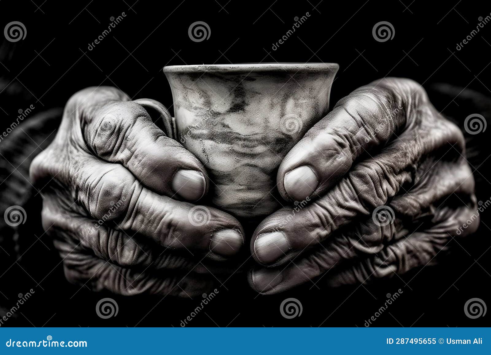 Aged Hands Grasping a Cup Timeless Elegance and Wisdom. AI Stock ...
