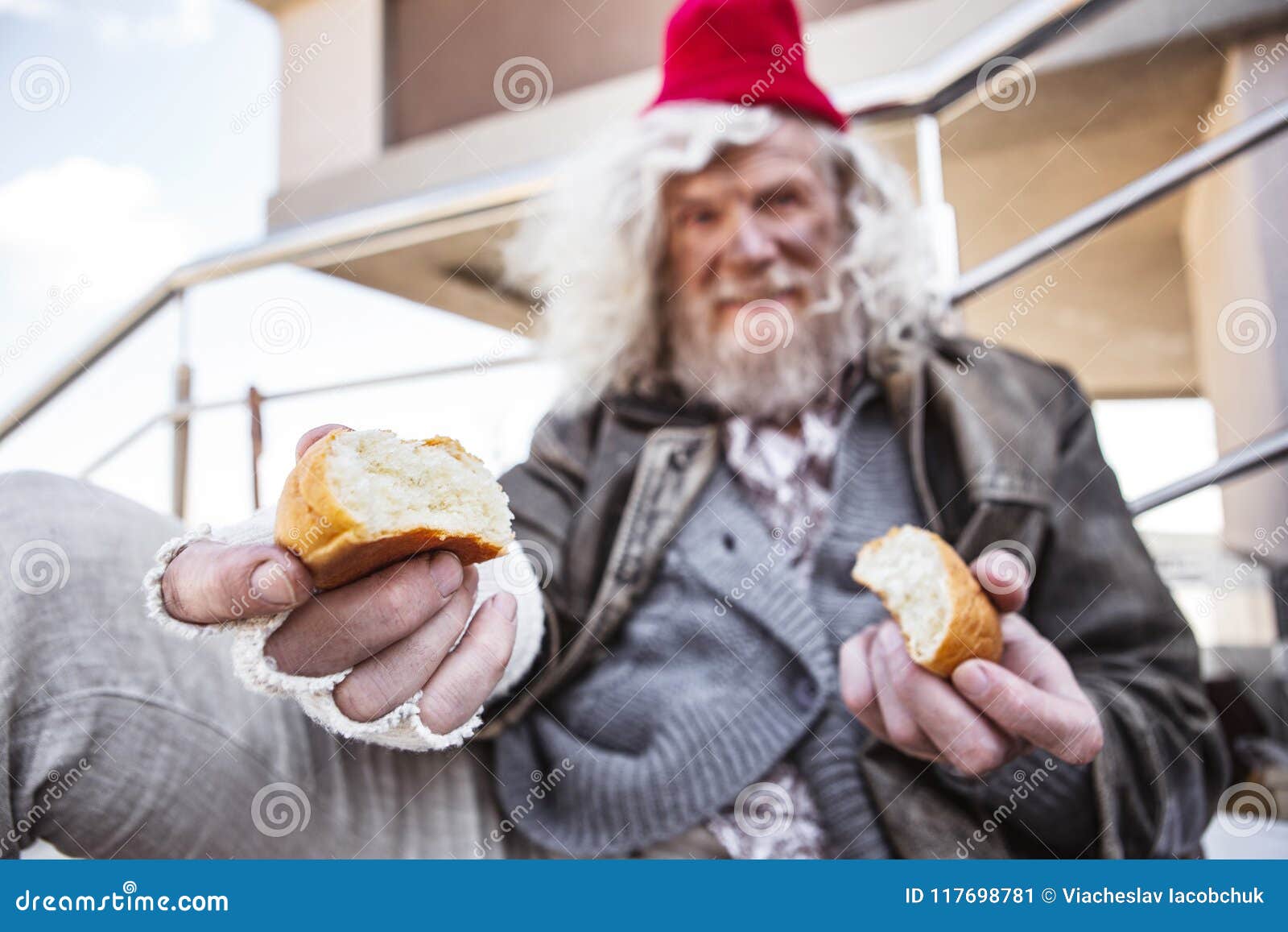 Aged Homeless Man Sharing His Bread Stock Image - Image of charity ...