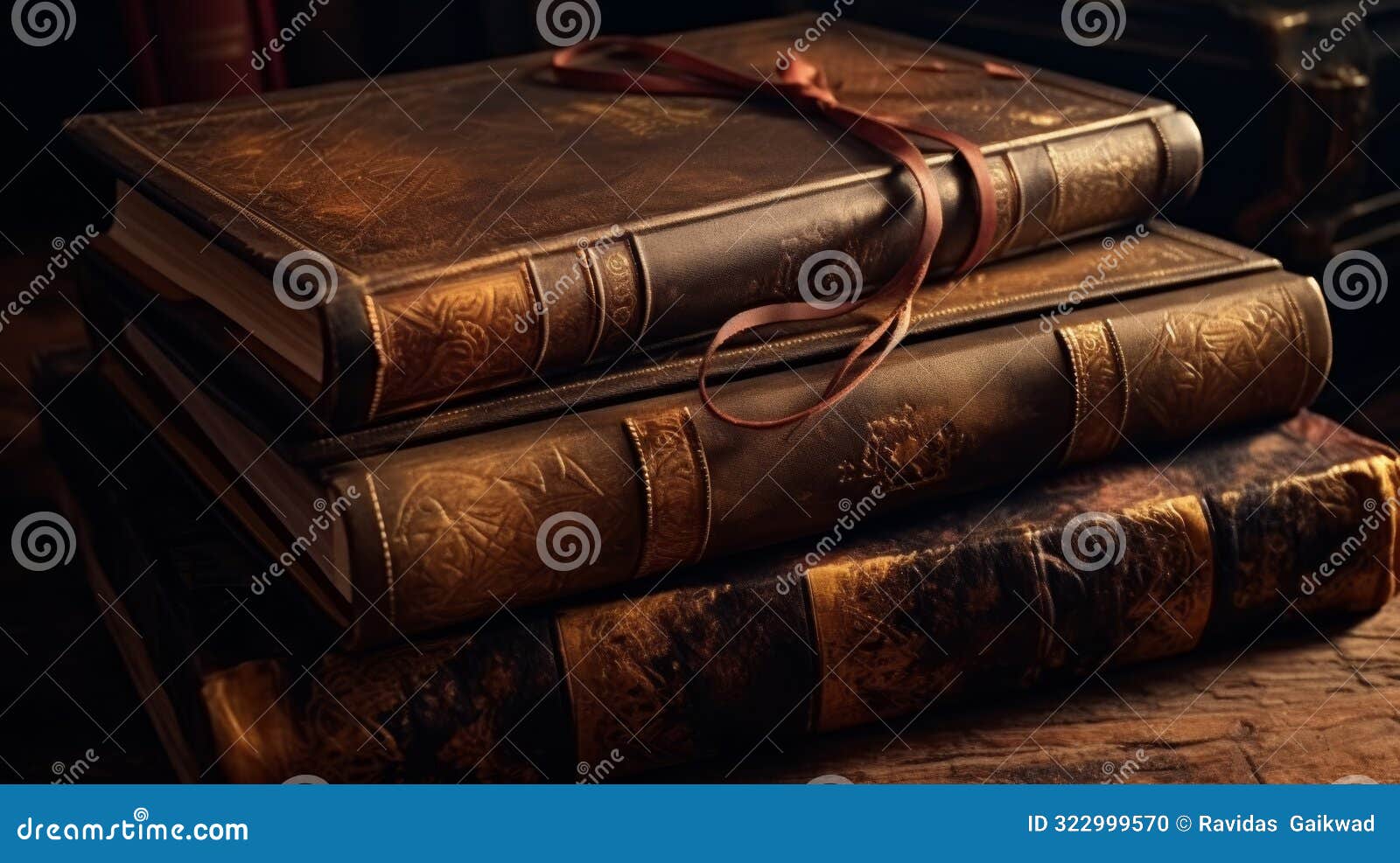 Aged Leather Book Collection Stock Illustration - Illustration of ...