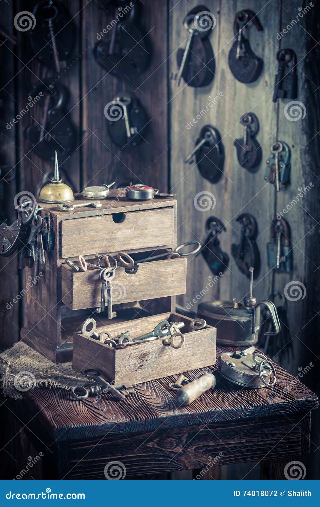 Aged Locksmiths Workshop with Tools To Repair Stock Photo - Image of ...