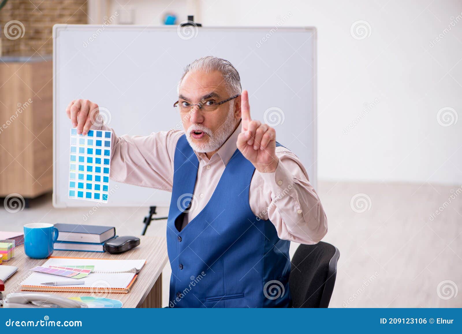 Old Male Designer Working in the Office Stock Photo - Image of ...