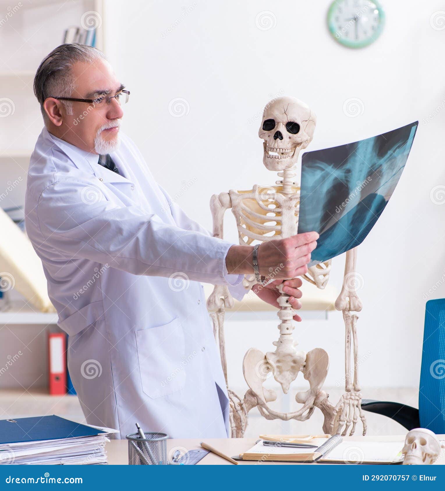 Aged Male Doctor with Skeleton Stock Image - Image of imaging, body ...