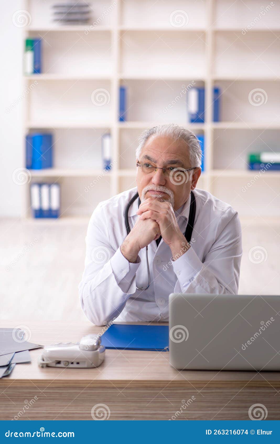 Old Male Doctor Working in the Clinic Stock Photo - Image of fatigue ...