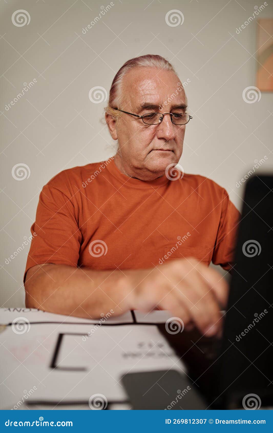 Aged Man Checking Specifications on Computer Stock Image - Image of ...