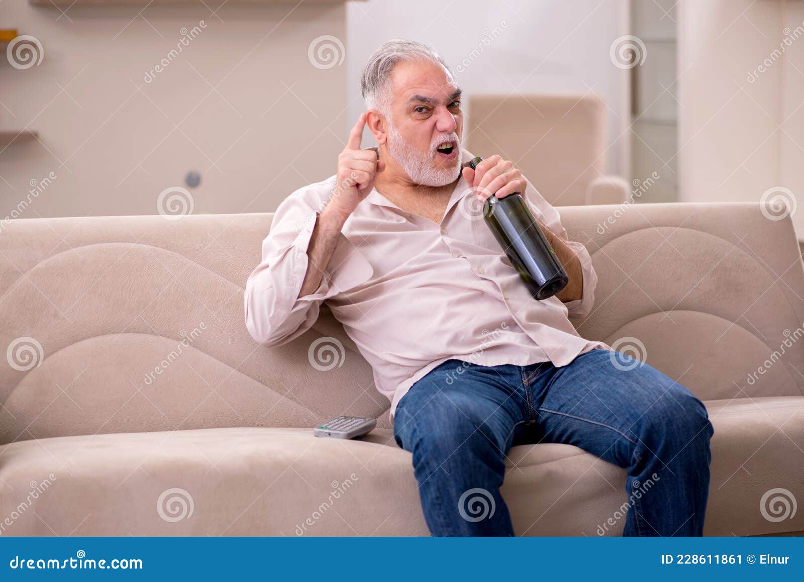 Old Man Drinking Alcohol at Home Stock Image - Image of addict, booze ...